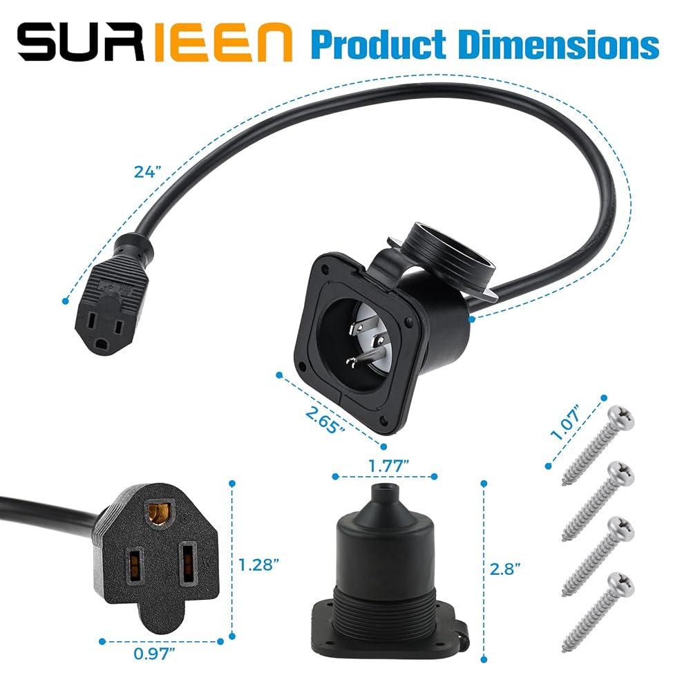 15 Amp AC Port Plug, 125V Flanged Inlet Power Inlet Philippines | Ubuy