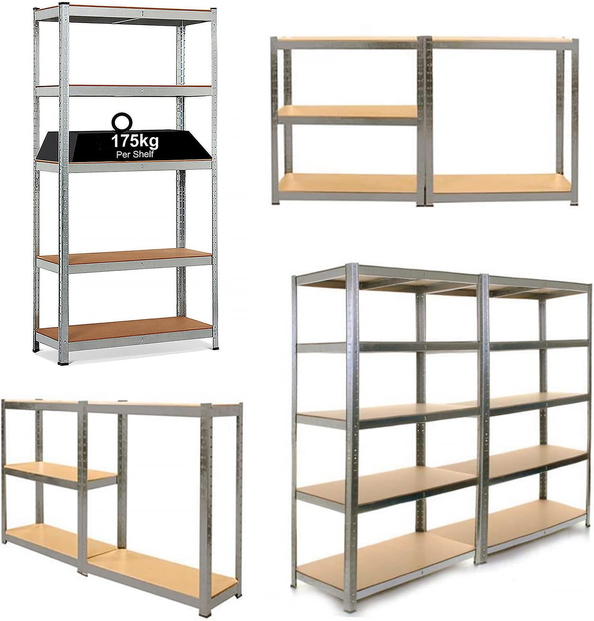 DENNY - 5 Tier Garage Shelving Units | 180 x 90 x 40 cm Storage Shelves ...