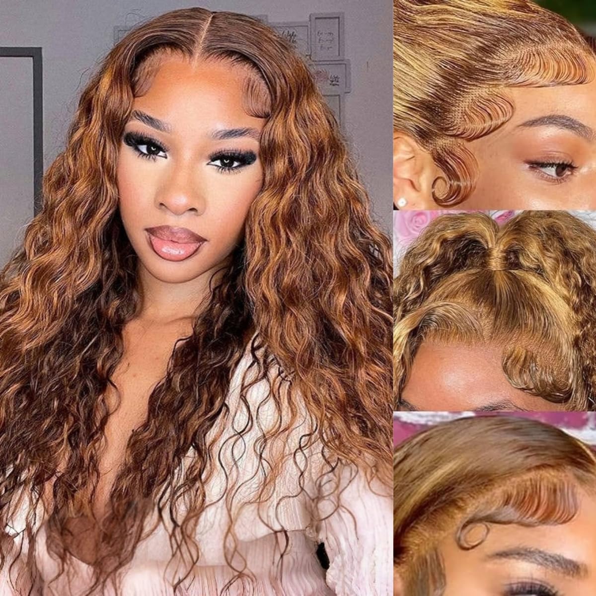 Amazon.com : 12A Ombre Highlight 13x6 Lace Front Wig Human Hair 200% Density 4/27 Colored Honey ...