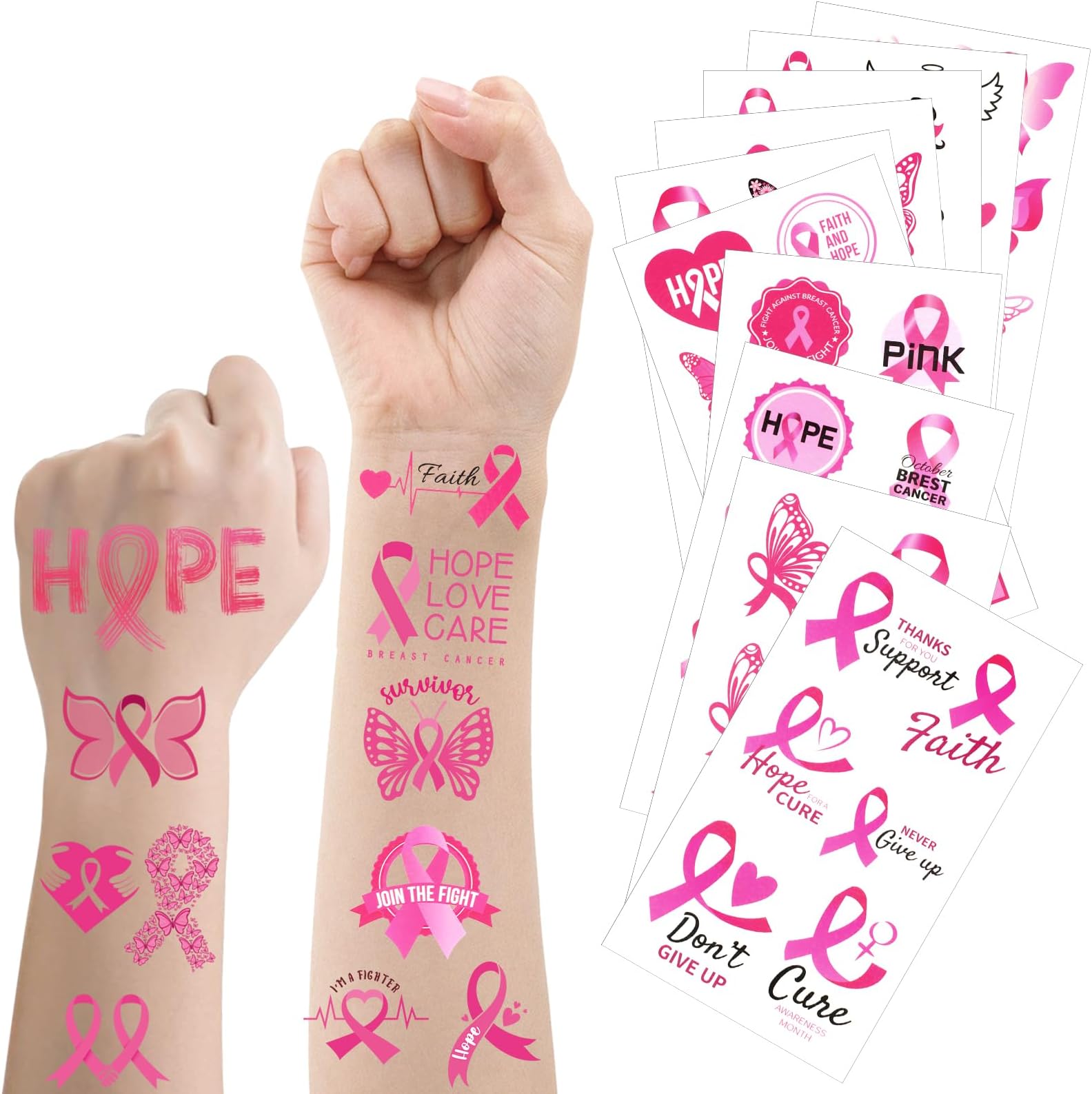 Amazon.com : Breast Cancer Awareness Temporary Tattoos, 20 Sheets ...