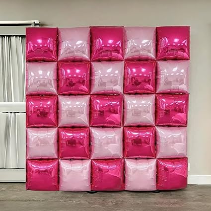 Amazon.com: Orgnafey Hot Magenta Pink Square Foil Balloons Wall ...