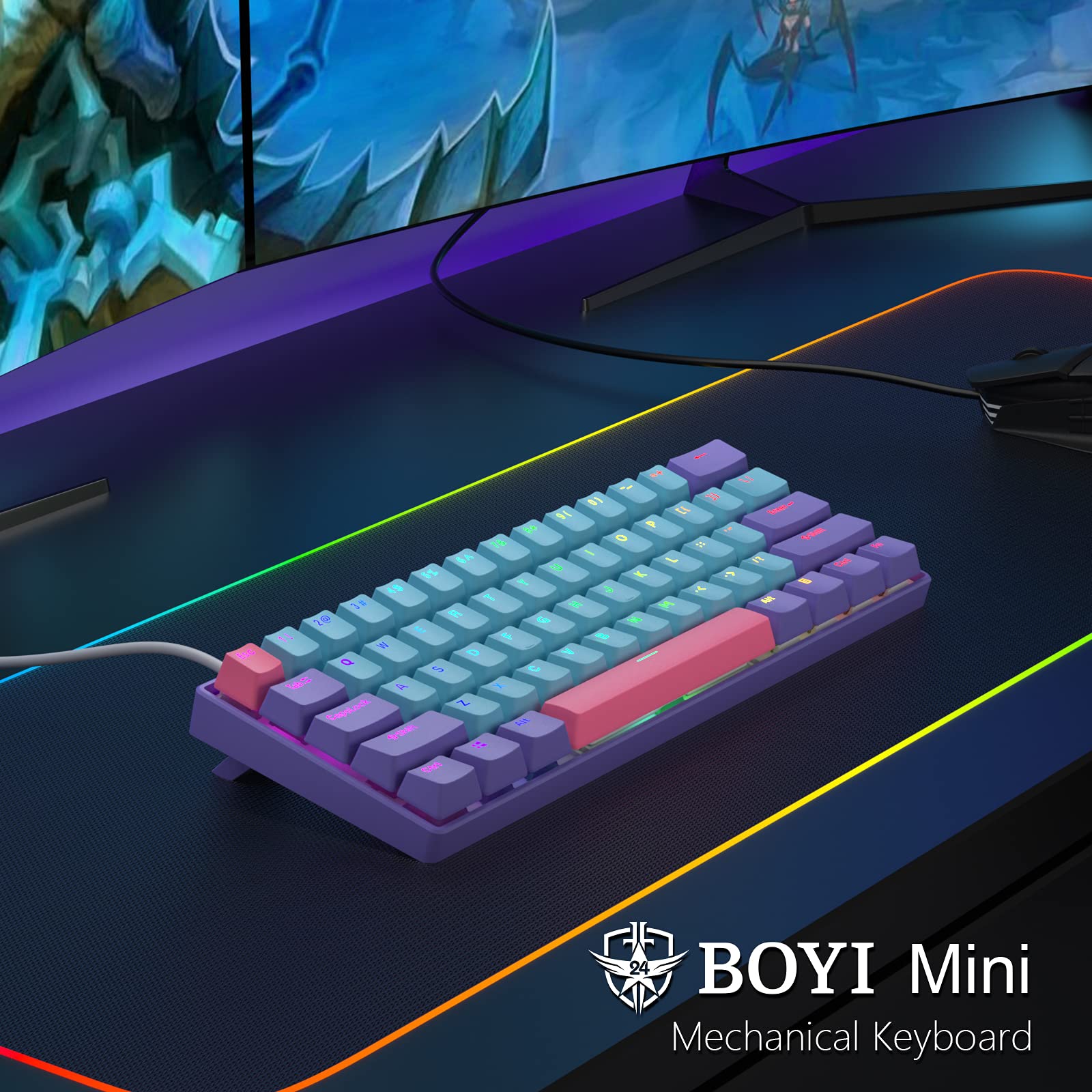 BOYI 60% Mechanical Keyboard,61 Keys Cherry RGB MX Switch PBT Jokee ...