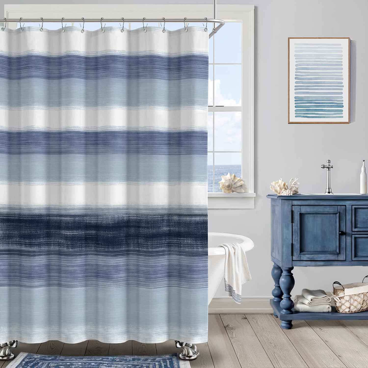 Amazon.com: NDDYCU Blue Shower Curtains for Bathroom Navy Blue and ...