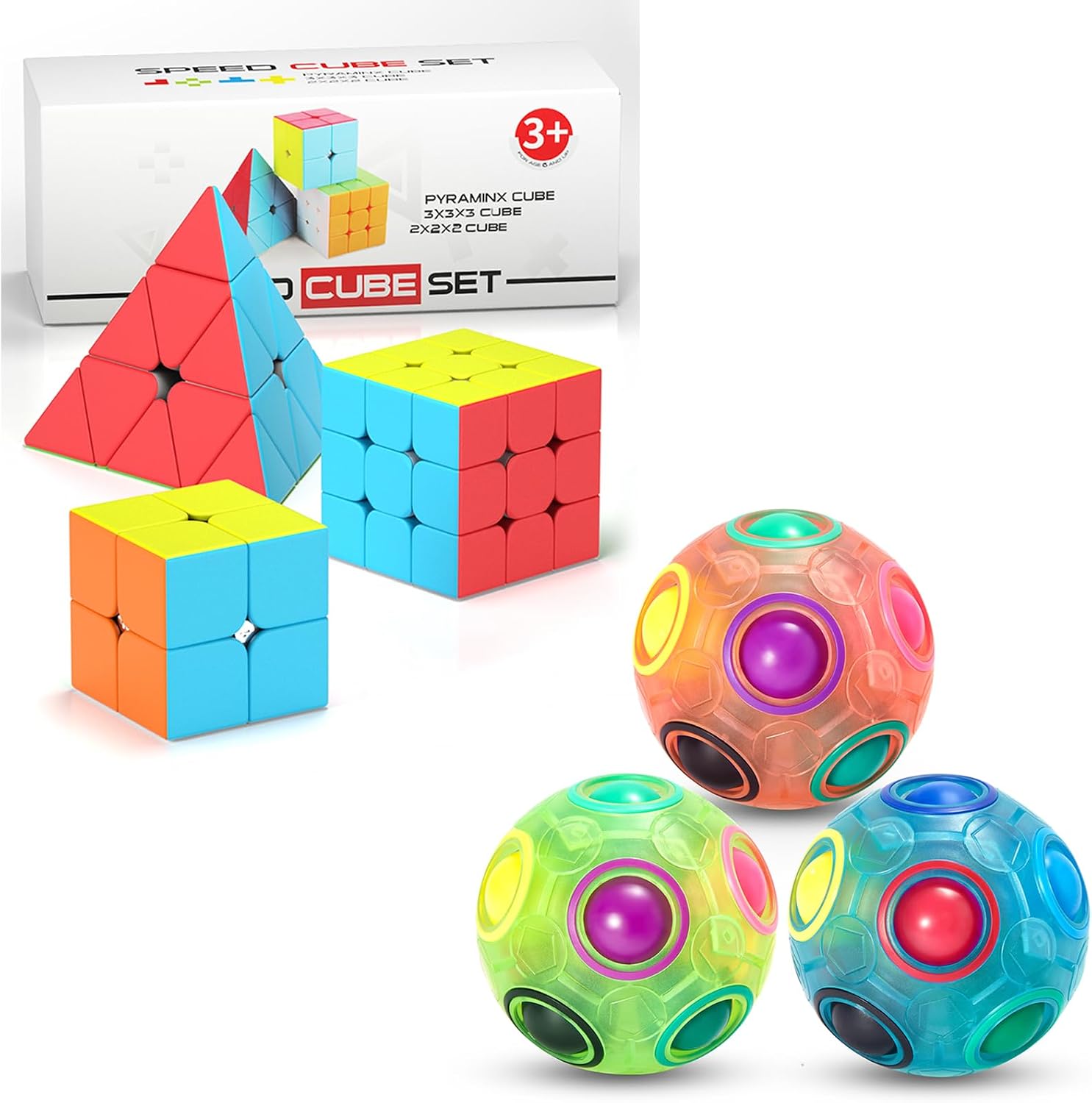 Amazon.com: Vdealen 2x2 3x3 Pyramid Stickerless Speed Cube Set & 3 Pack ...
