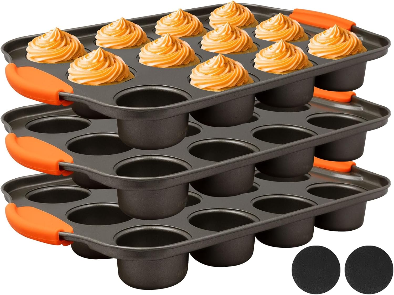 3 Pack Nonstick Muffin Baking Pan, 12 Cups Mini Cupcake Pan with ...