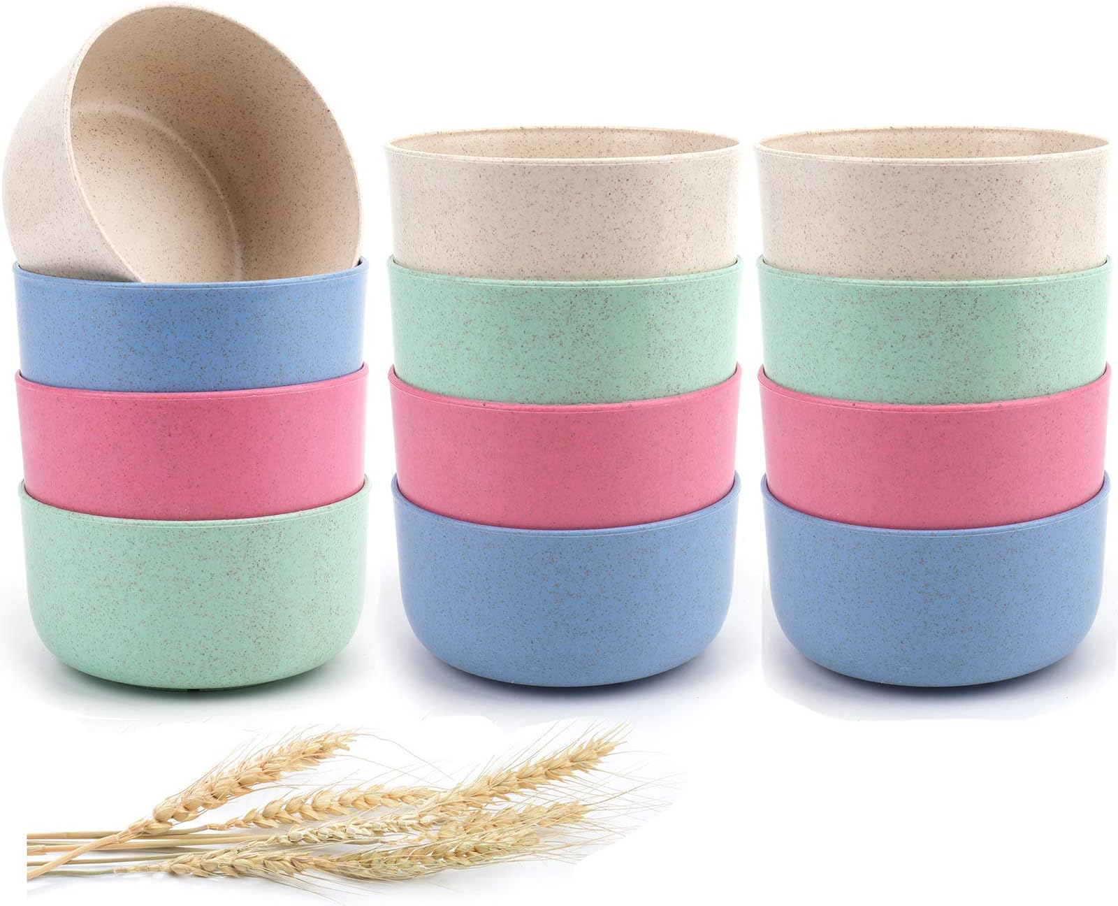 Amazon.com: Nicunom 12 Pack Wheat Straw Bowls BPA Free, 15 Oz Kids ...