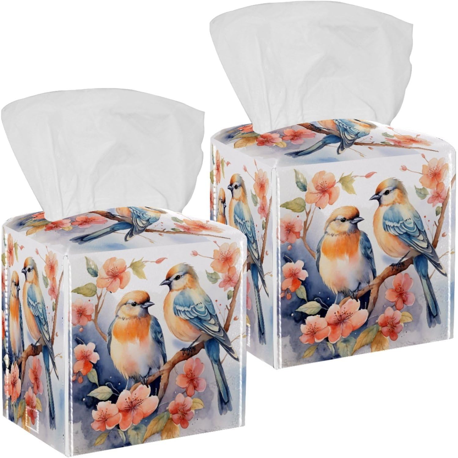 Amazon.com: 2 Pack Tissue Box Cover Holder, Watercolor Birds with ...