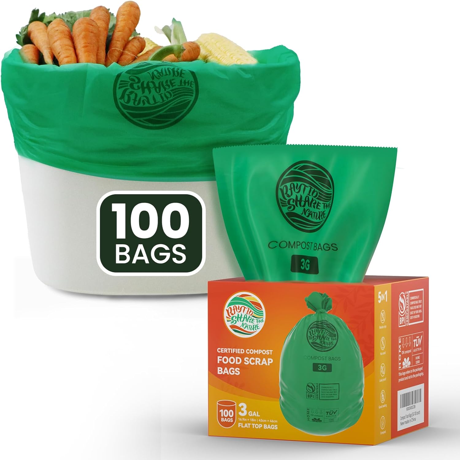 Compost Bags 3 Gallon,100 Count,Compost Food Scrap Waste Bags Fits ...