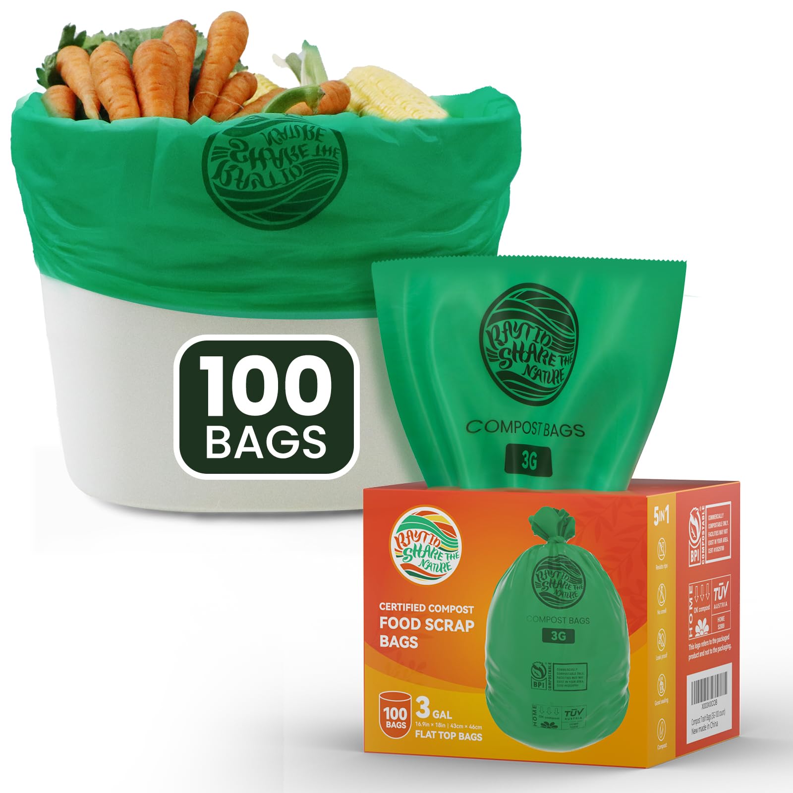 Amazon.com: RAYTID Compostable Trash Bags, 3 Gallon,compost bags for ...
