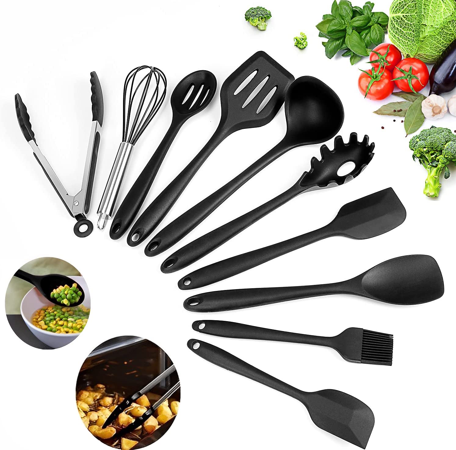 Buy SYGA Silicone Kitchen Utensils Spoon Set, 10 Pieces Silicone ...