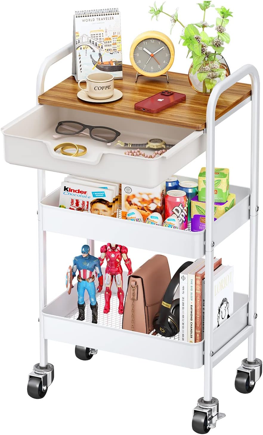 Amazon.com: 3 Tier Rolling Cart, Utility Storage Cart with Drawer and ...