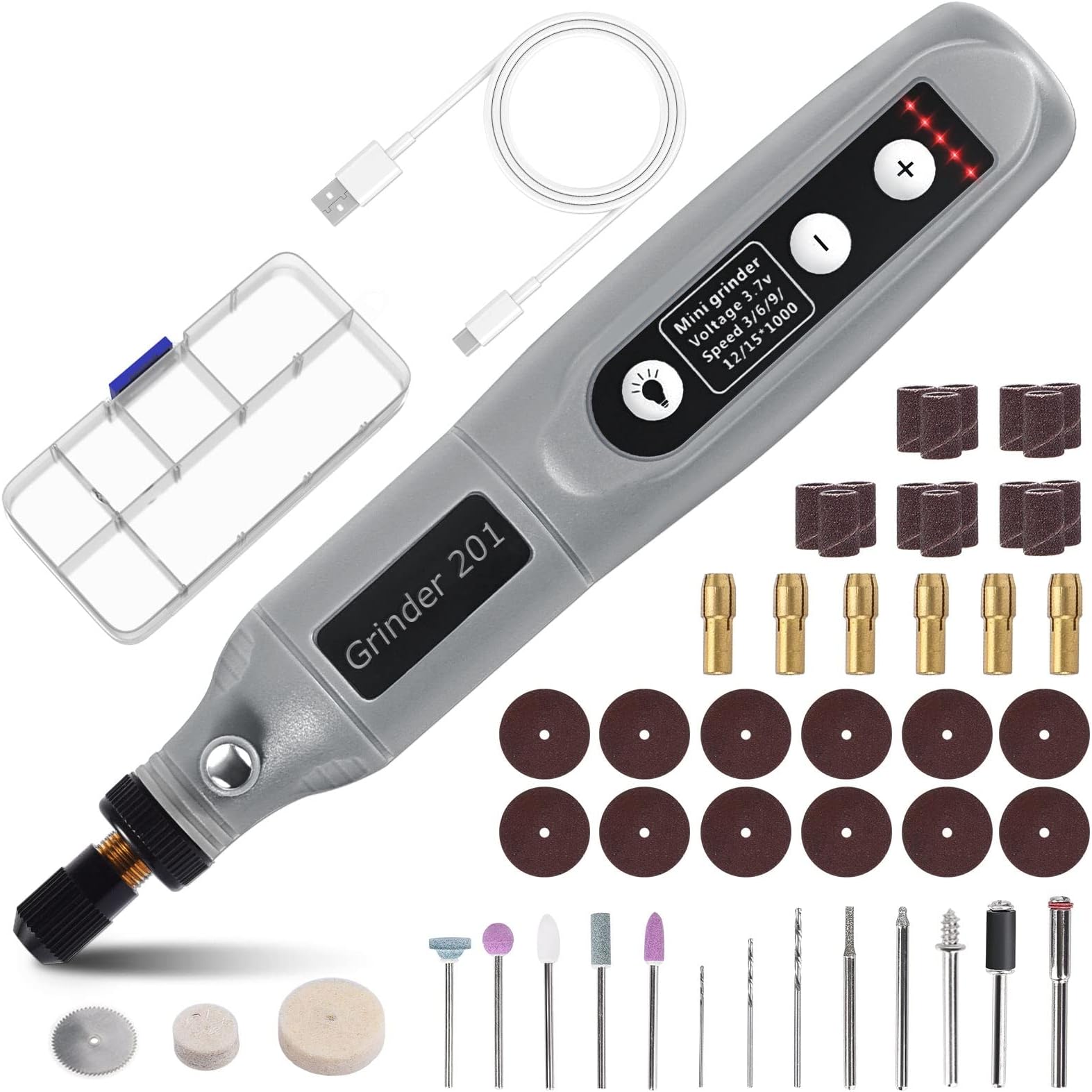 Cordless Mini Rotary Tool Set - 50Pcs Accessories 3.7V 5 Speed 3000rpm ...