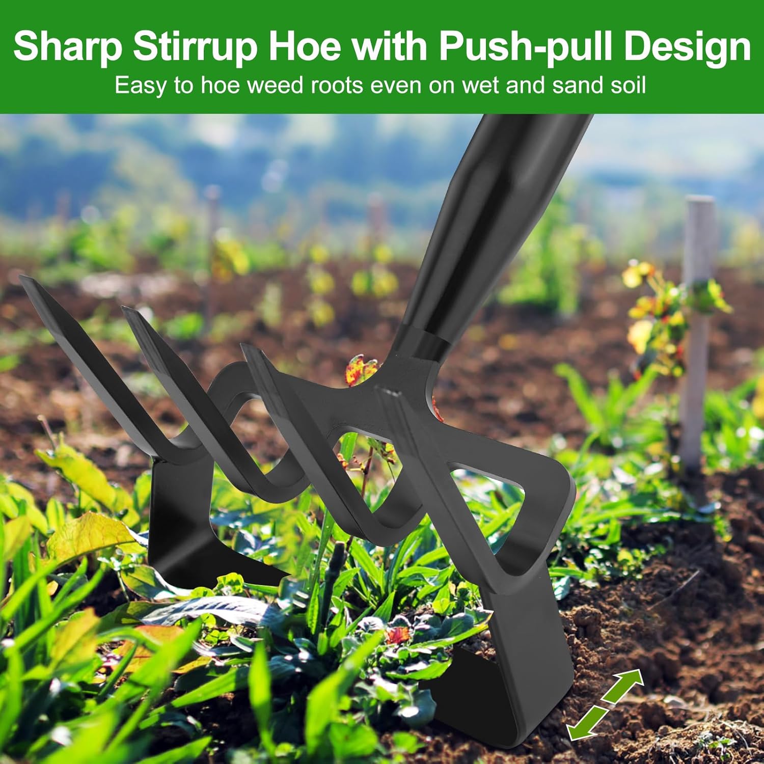 Azada de estribo y rastrillo de cultivador para deshierbe, azada de ...