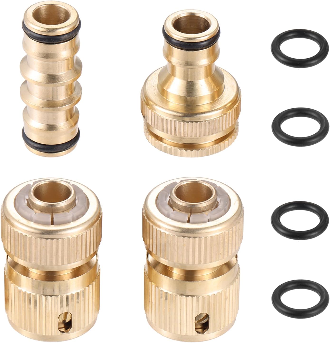 BOWAREPRO 4 pieces brass hose connection set, 2 x 1/2 inch brass quick ...