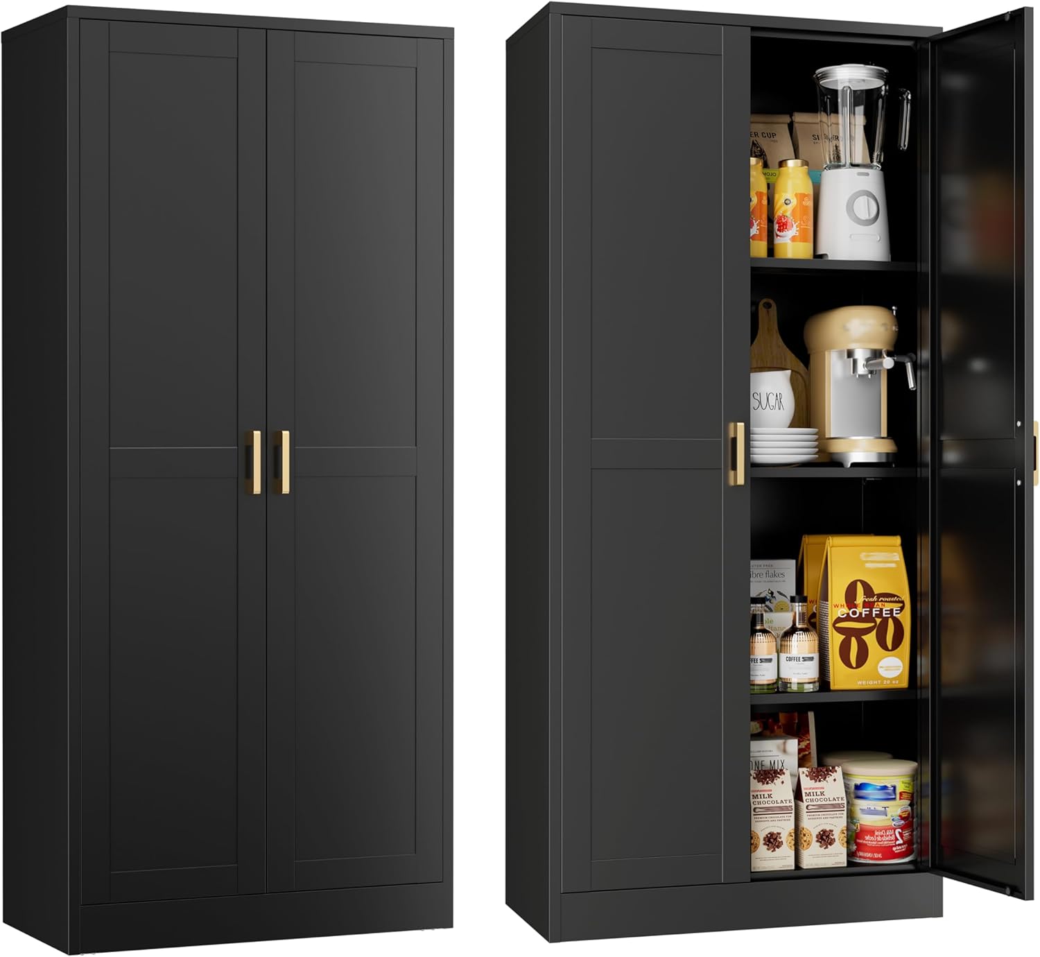 Amazon.com: 60" Tall Kitchen Storage Cabinet with 2 Doors, Kitchen ...