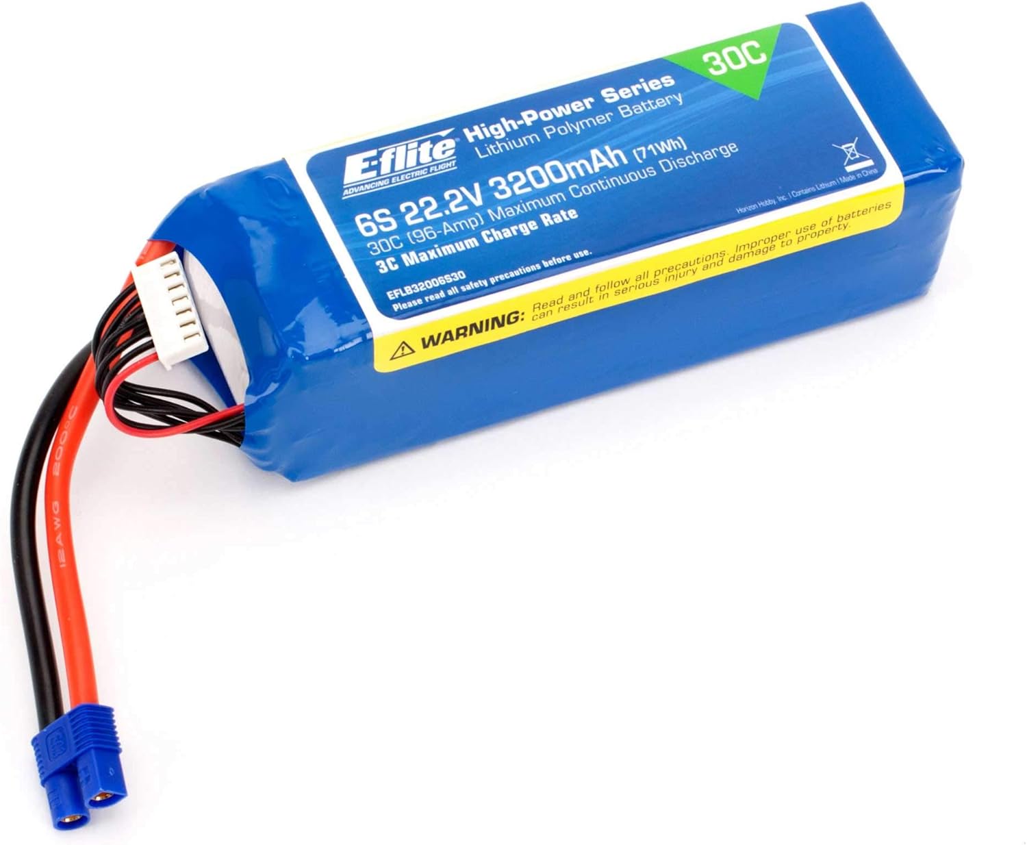 EFL EFLB32006S30 3200mAh 6S 22.2V 30C LiPo 12AWG EC3 Battery, Battery ...