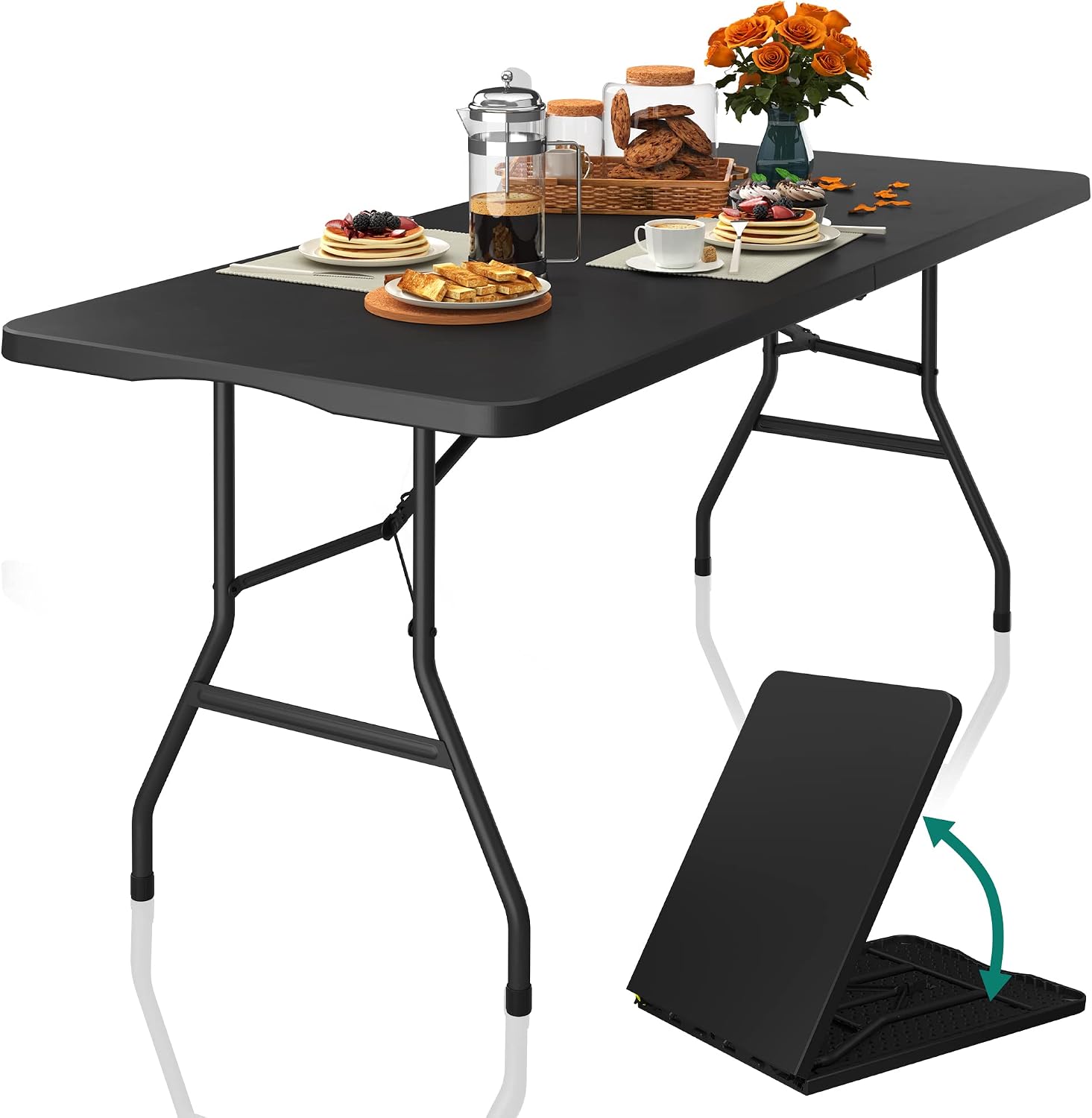 YITAHOME 6FT Folding Camping Table with Handle, 180 x 75 x 74cm Heavy ...