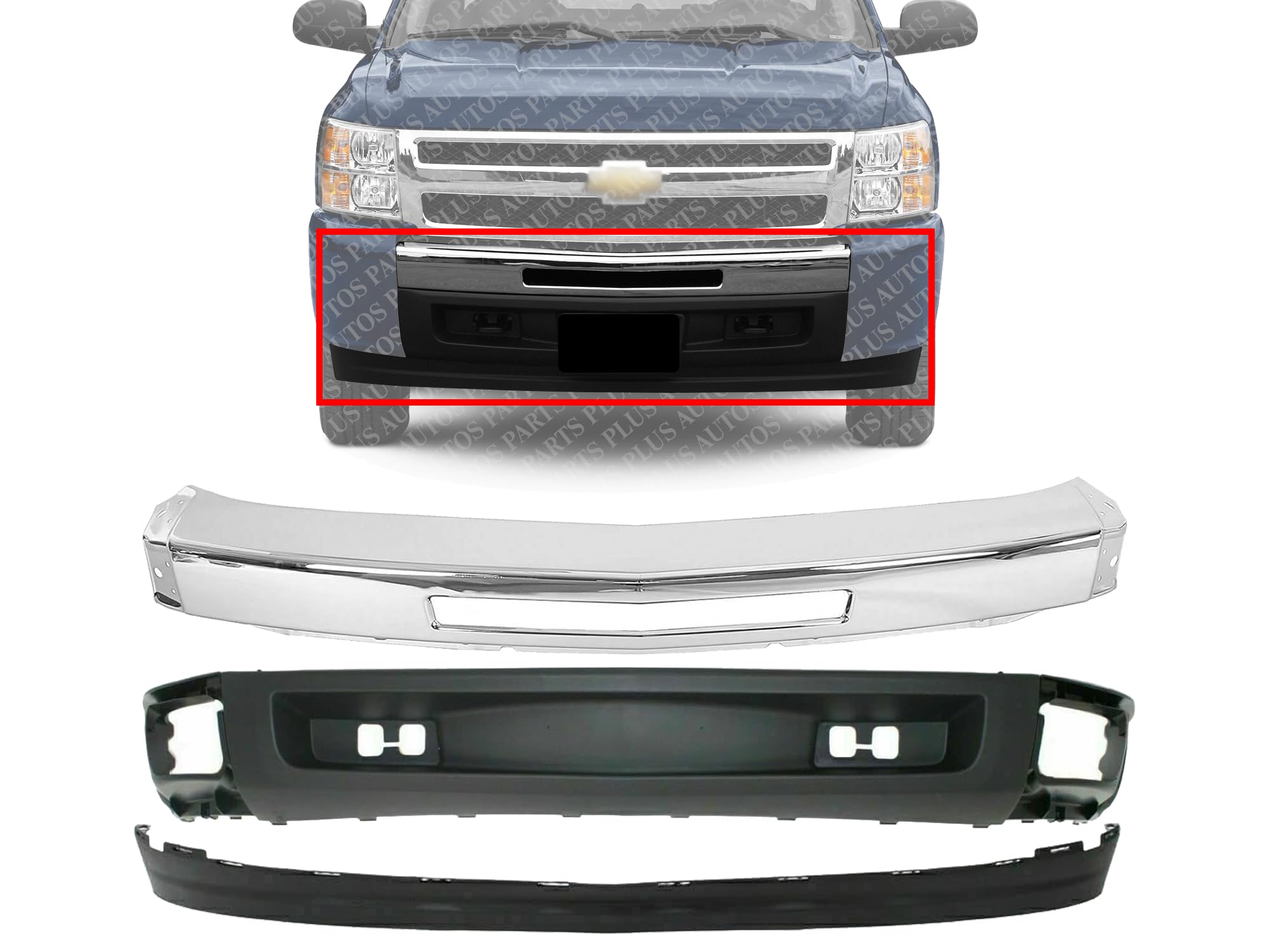 Amazon.com: AUTOS PARTS PLUS Front Bumper Chrome Steel + Lower Valance ...