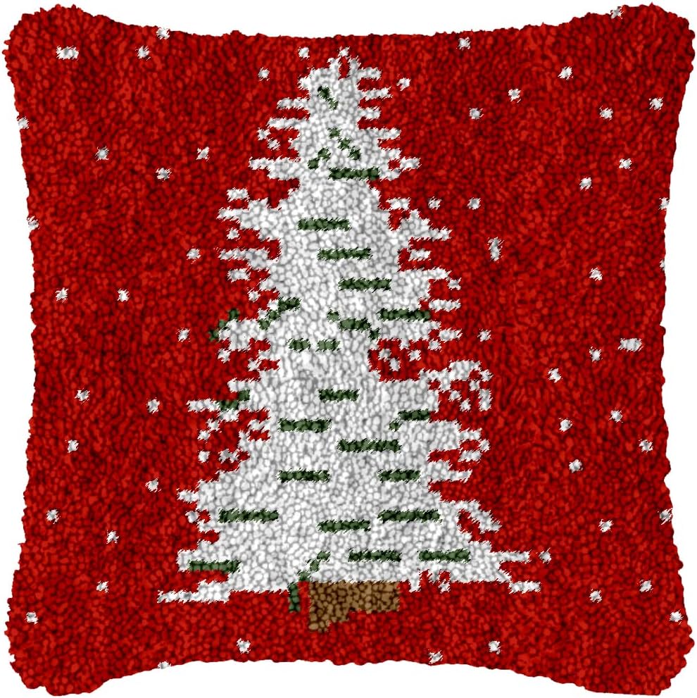 Amazon.com: Christmas White Snow Tree Latch Hook Kits Red Pillow DIY ...