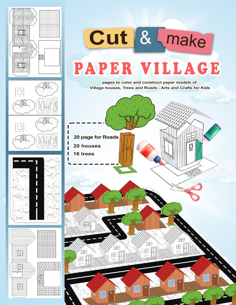 cut and make paper village: pages to color and construct paper models ...