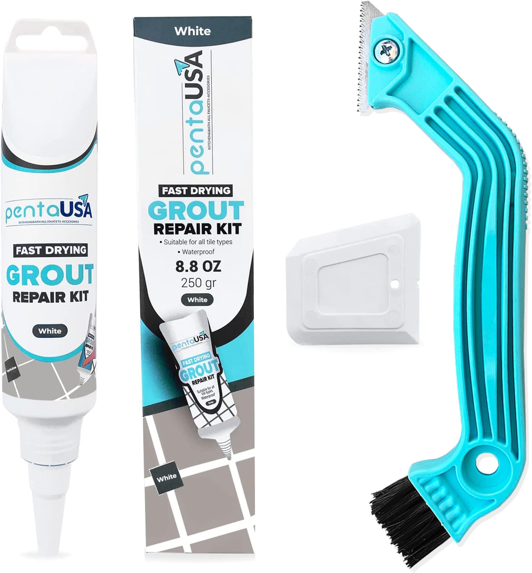 Penta USA White Grout Filler and Grout Removal Tool Bundle Set - 8.8 oz ...