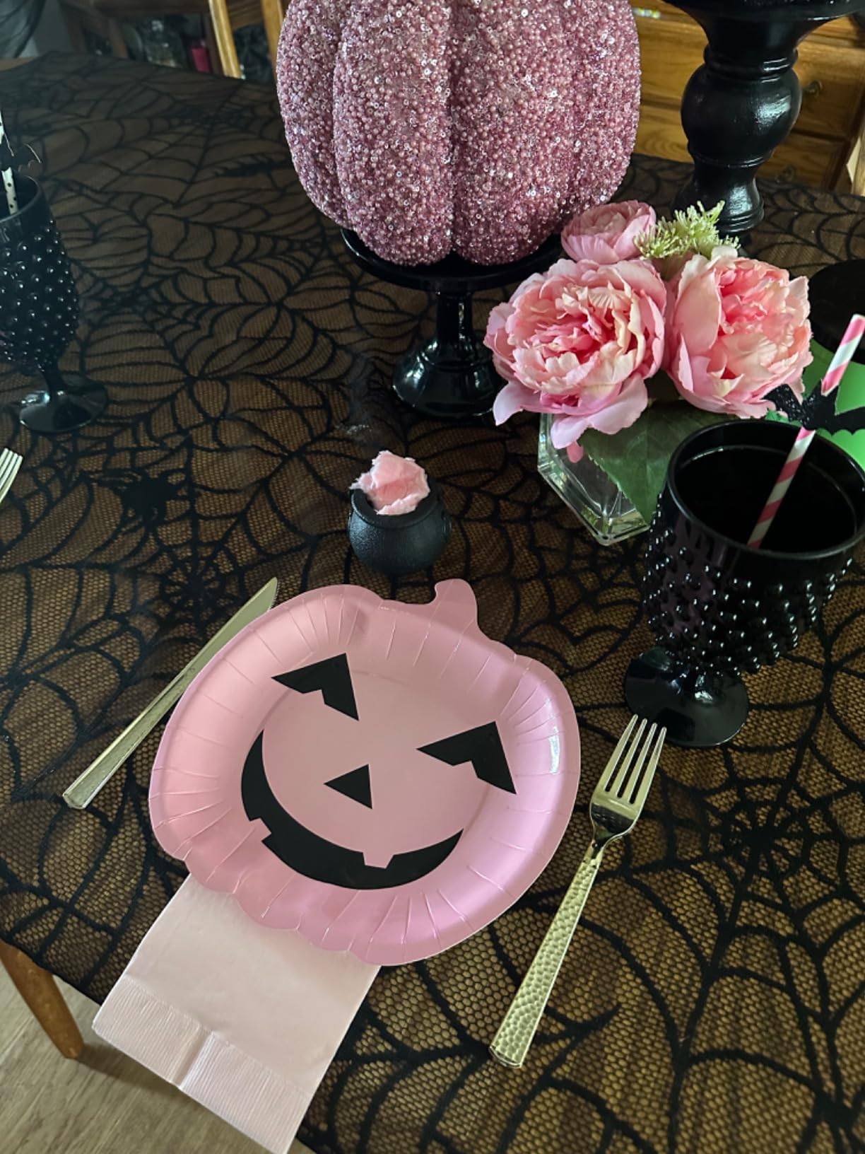 Amazon.com: Whaline 40Pcs Halloween Paper Plates Pink Pumpkin Shaped ...