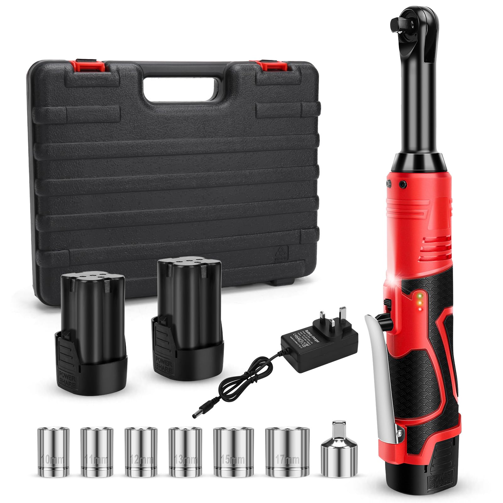 Cordless Ratchet Wrench Set with Battery, 60N.m 3/8" Electric Ratchet ...