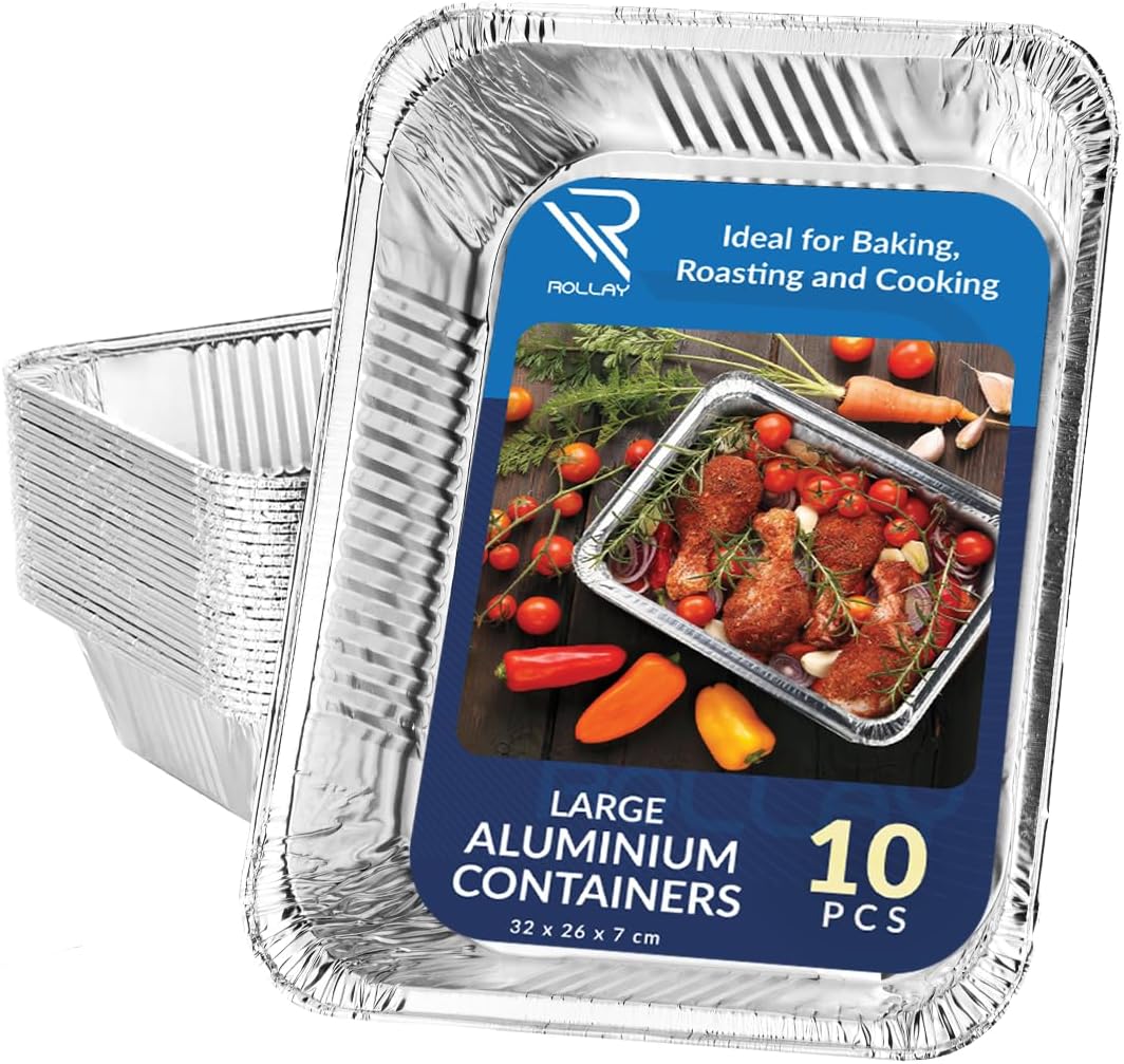 Rollay 10 Pack Large Aluminium Foil Trays Deep (32x26x7 cm) - Tin Foil ...