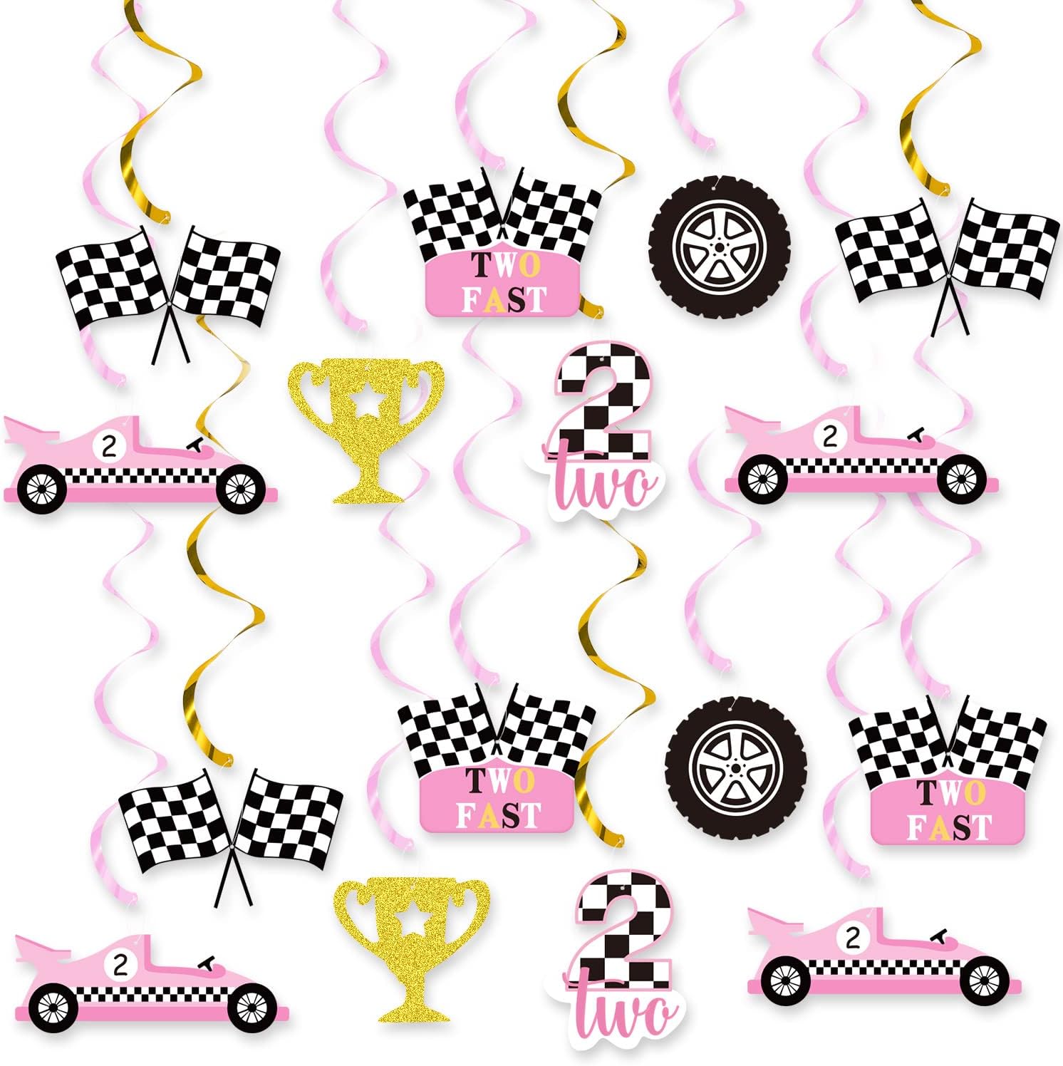 Amazon.com: K KUMEED Race Car Two Fast Party Hanging Swirls Checkered ...