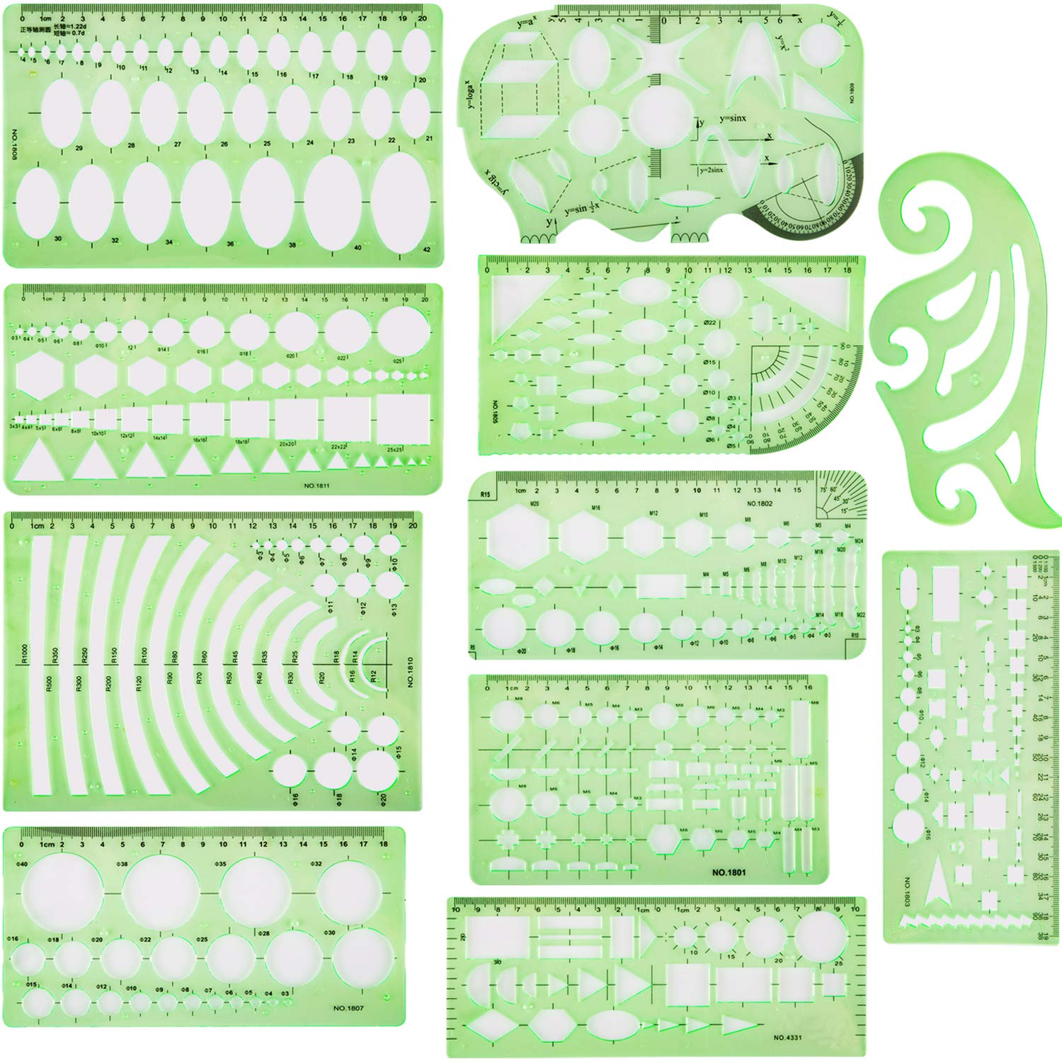 Buy WUWEOT 11 Pieces Plastic Geometric Drawings Templates Stencils ...