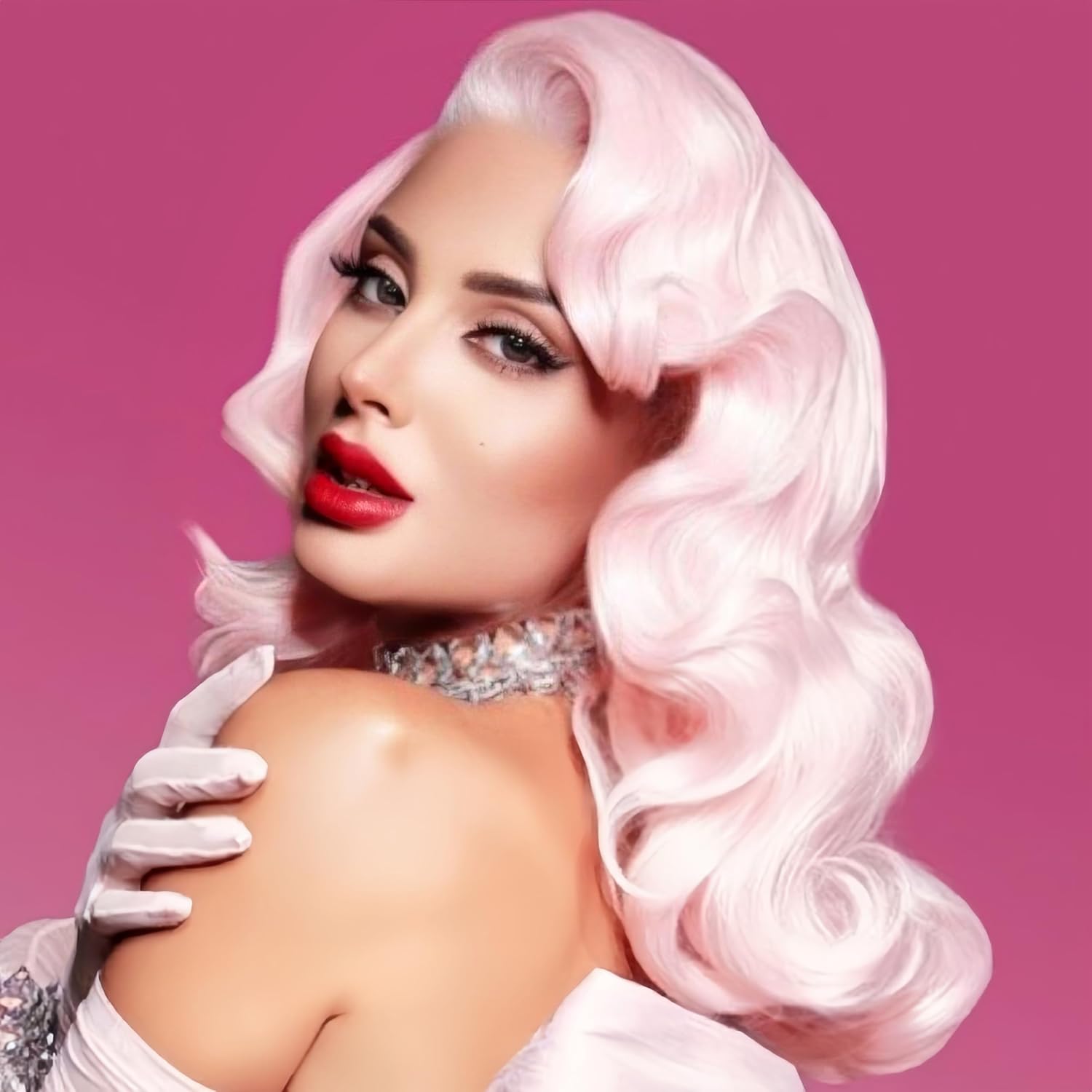 Amazon.com : Salaibs Pink Finger Wave Wig for Women Long Curly Flapper ...