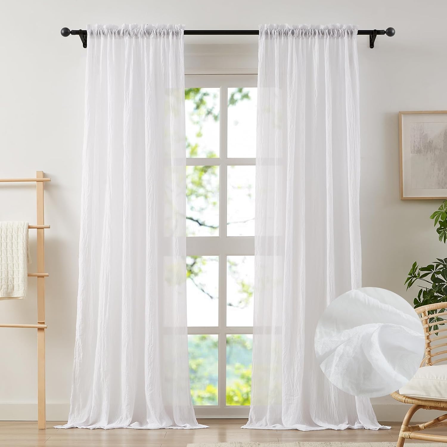 Amazon.com: Anpark Elegant White Sheer Cotton Curtains for Bedroom ...
