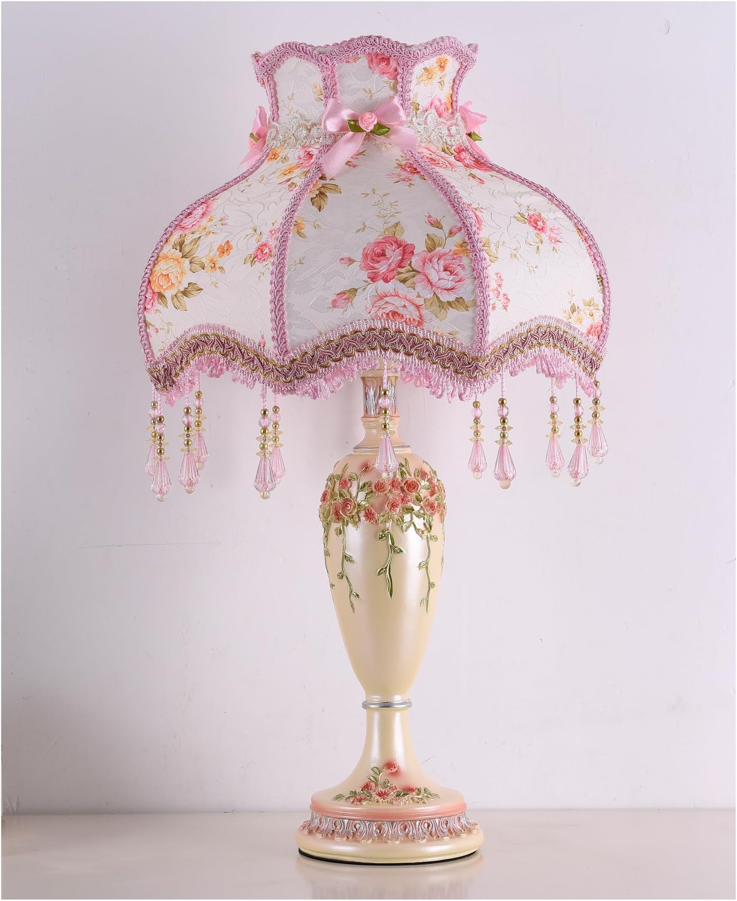 YmkYcun Victorian Style Table Lamp Pink Princess Lamp Handmade Lace ...