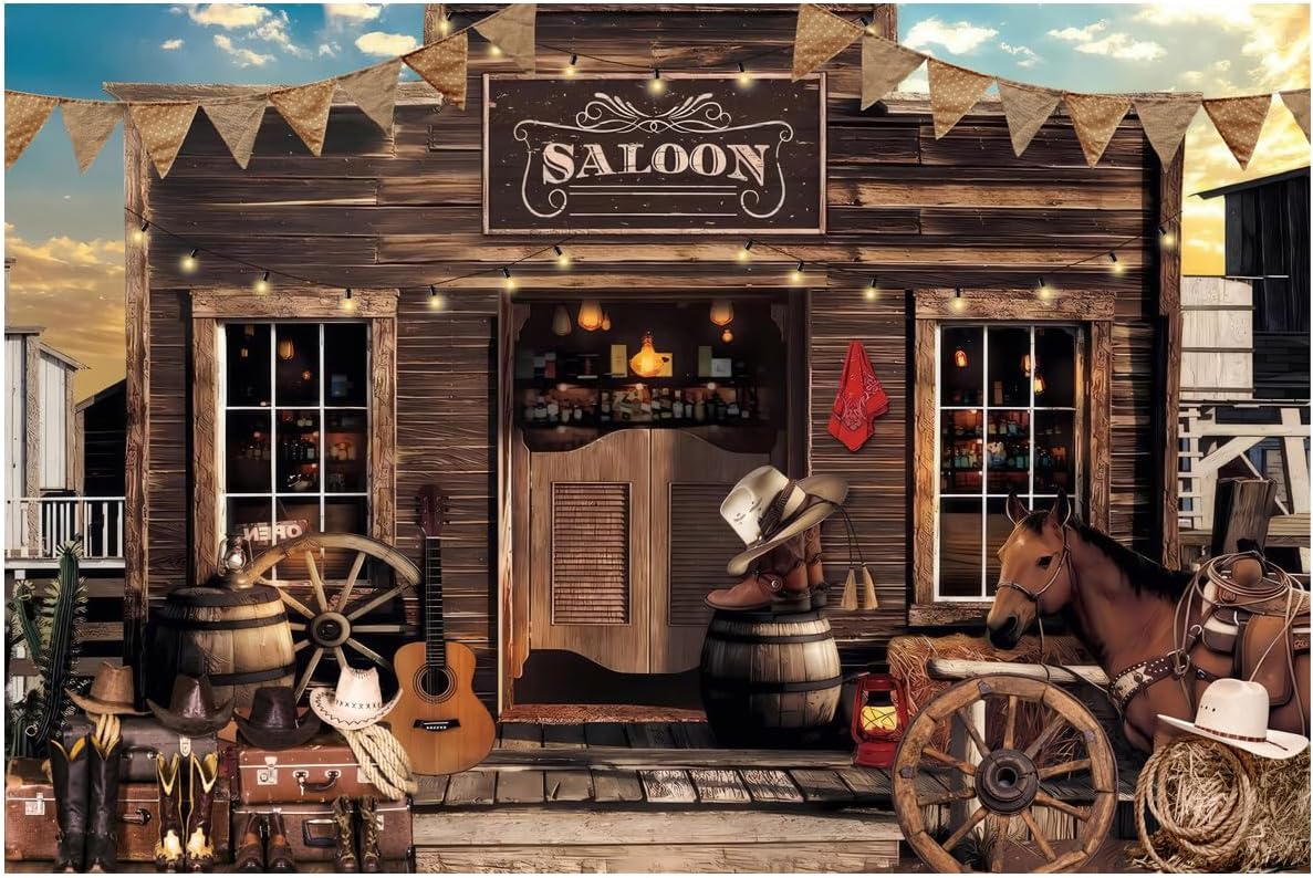 Amazon.com : AIIKES 6x4ft Western Saloon Backdrop Retro Western Cowboy ...