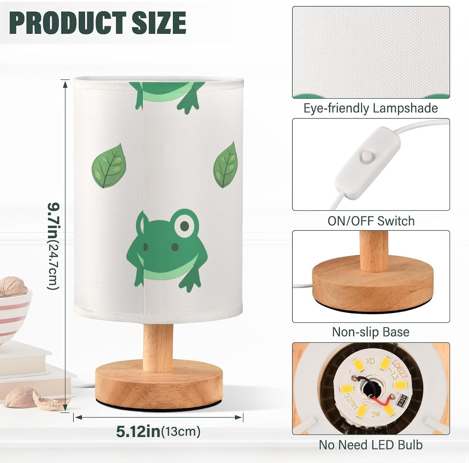 FRODOTGV Green Leaves and Frog Led Night Light Table Led Lamp with USB ...