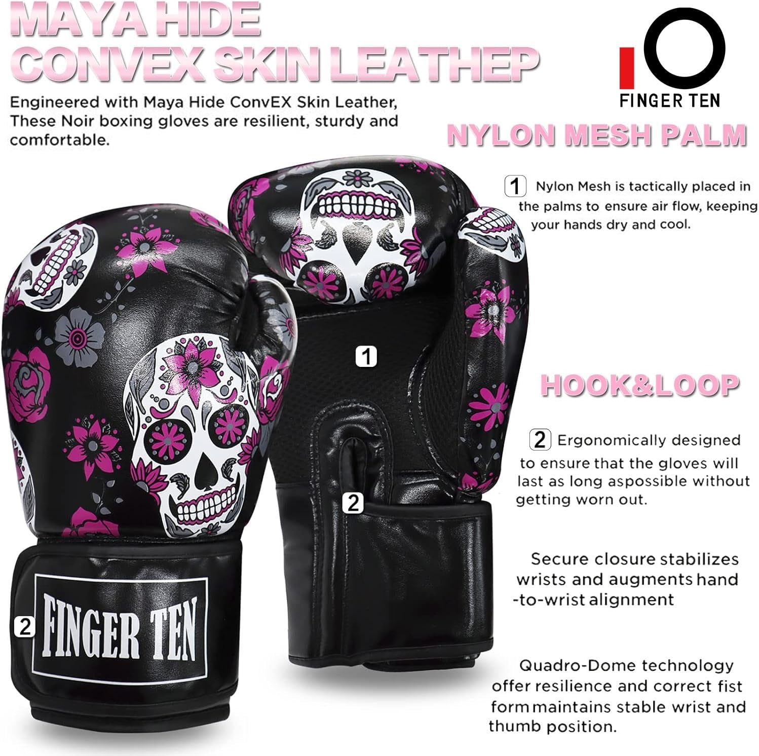 FINGER TEN Boxing Gloves Women Punching Sparring Kickboxing MMA ...