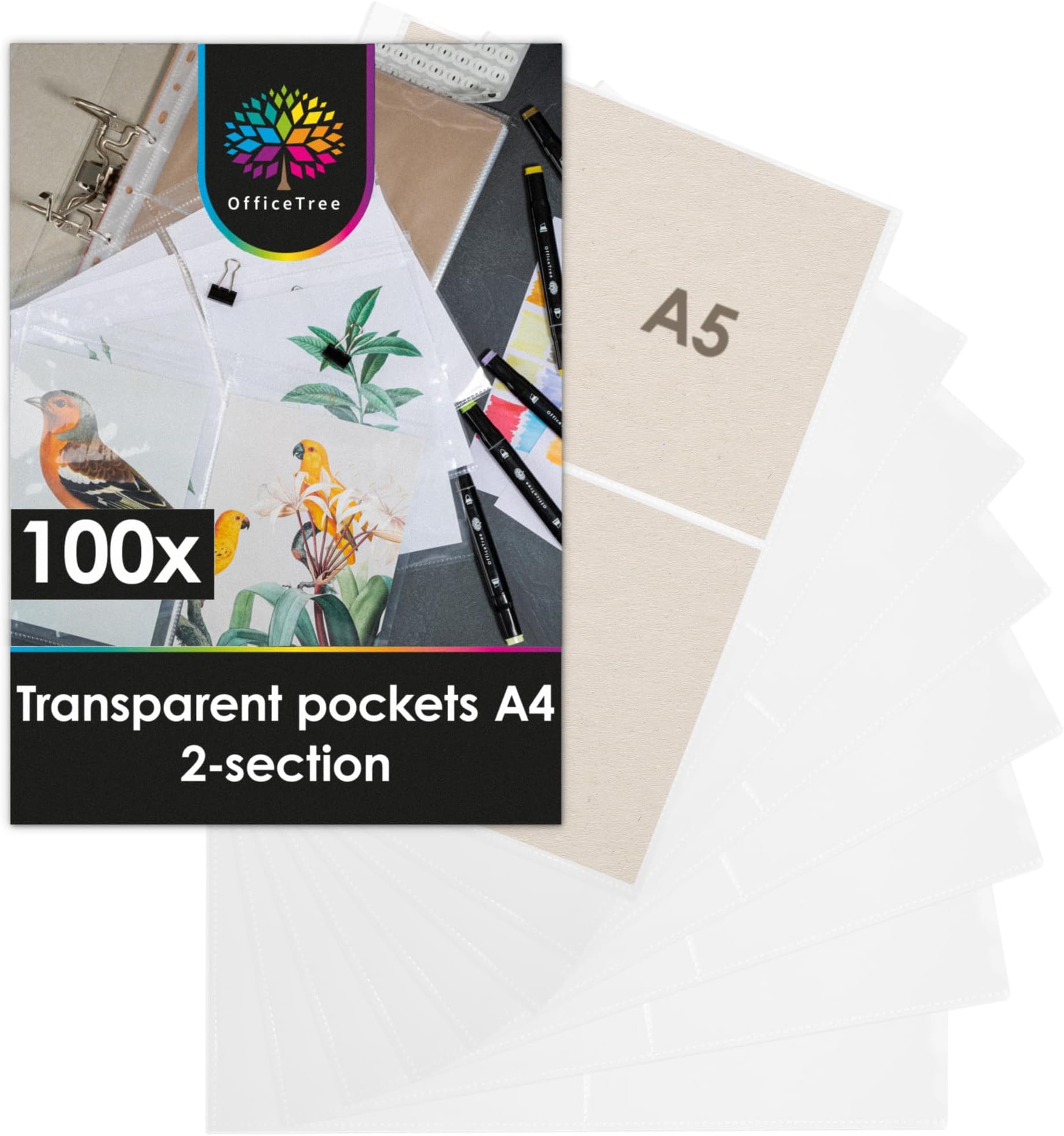 OfficeTree 100 x Transparent A4/A5 Plastic Wallets - 2 Compartments ...
