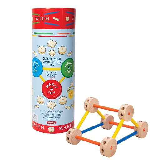 Amazon.com: Schylling MKT Super Makit Classic Wood Construction Toy, 3 ...