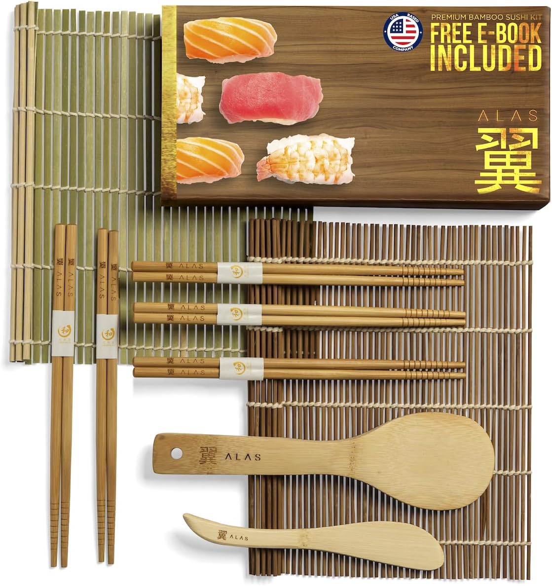 Amazon.com: Alas Sushi Making Kit, Beginner Sushi Roller, Sushi Mat ...