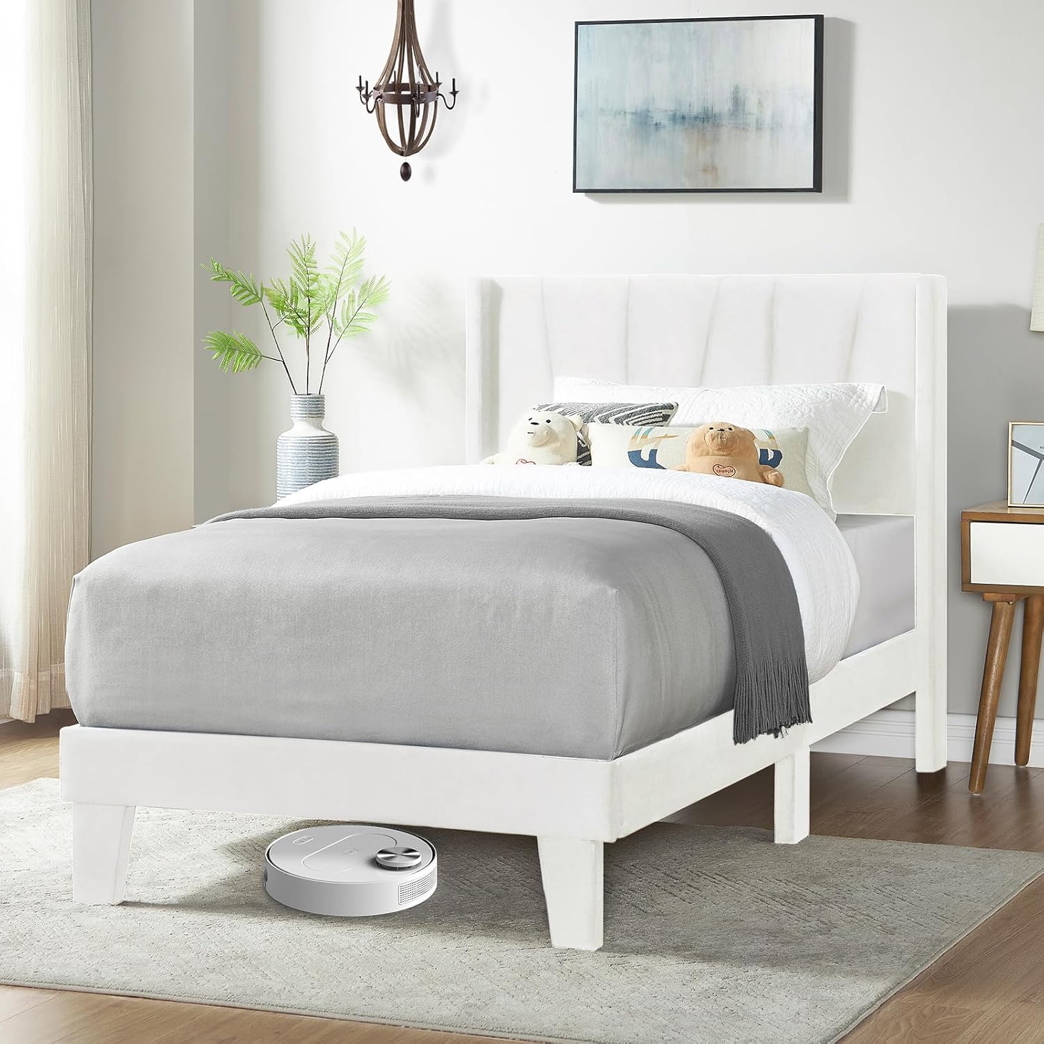 Amazon.com: AMERHOMY Modern Light Gray Bed Frame Twin with Upholstered ...