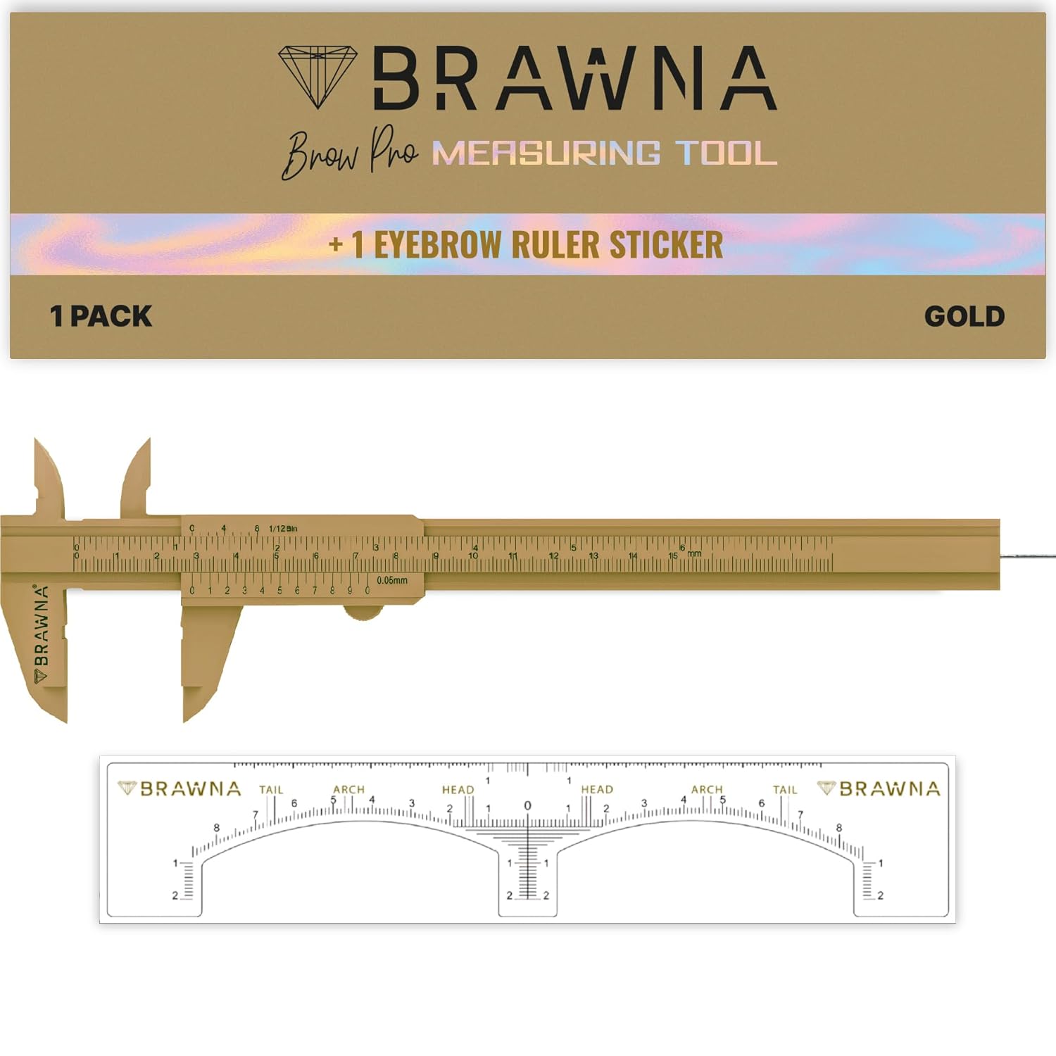 Amazon.com: BRAWNA Brow Pro Measuring Tool with 1 Eyebrow Ruler Sticker ...