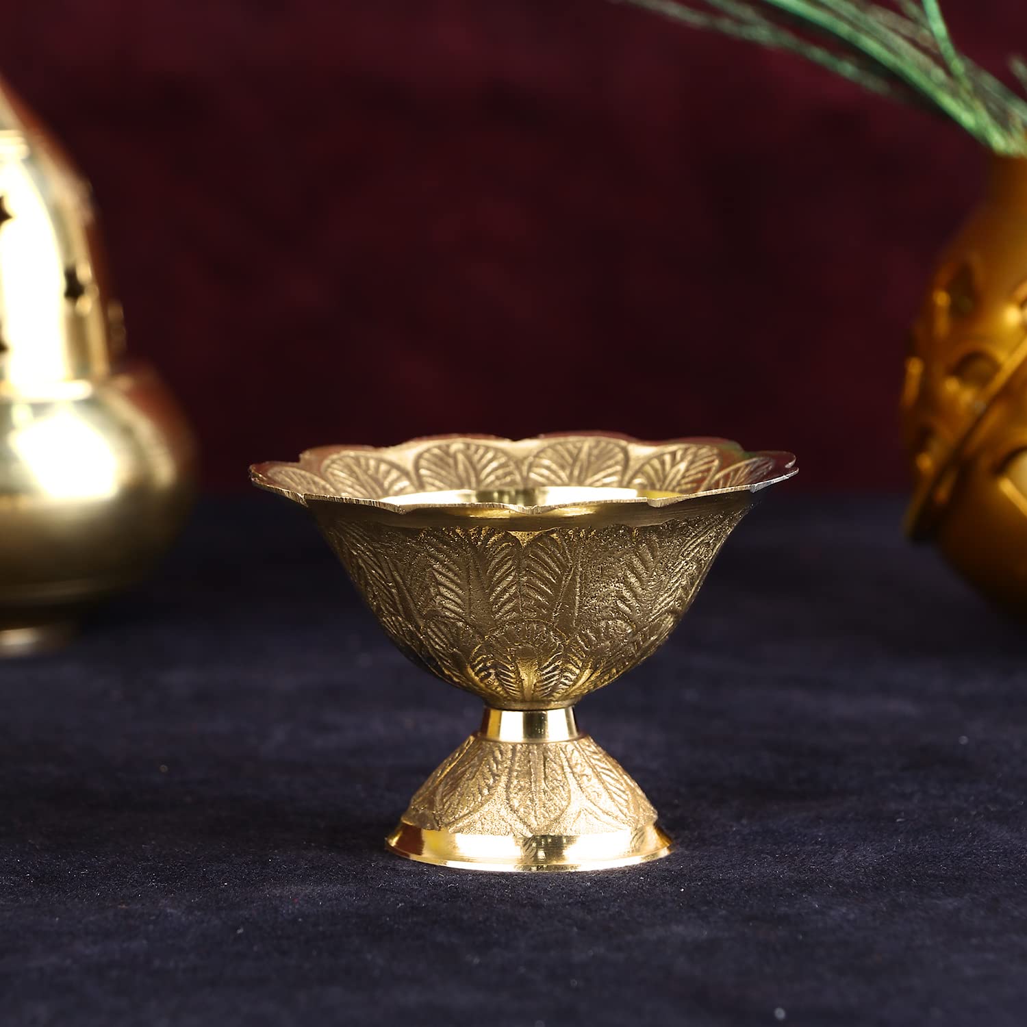 Satvik Brass Flower Shape Diya Engraved Design Devdas Metal Akhand ...