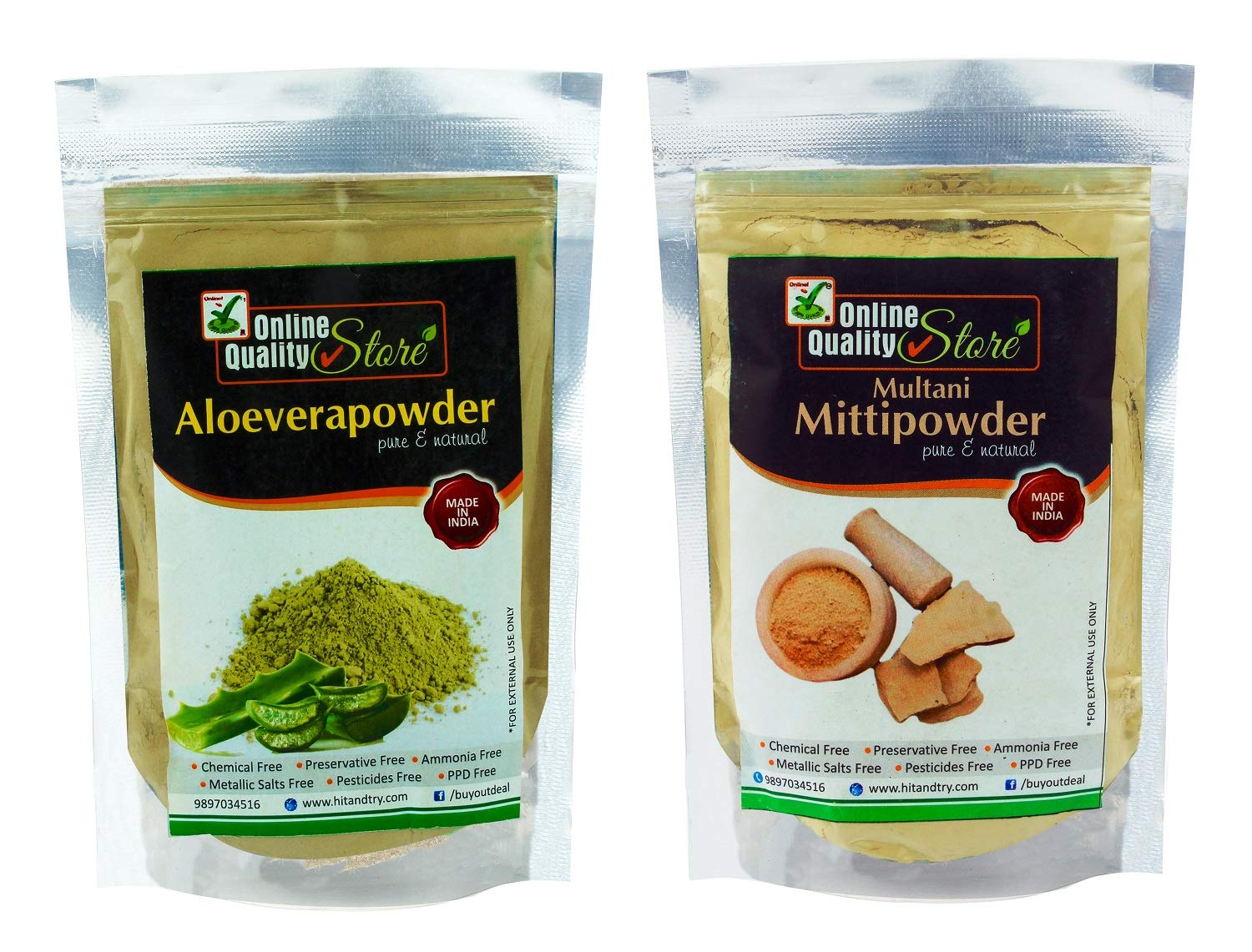 100 % Pure Herbal Multani Mitti (powder form) - 300gms and aloe vera ...