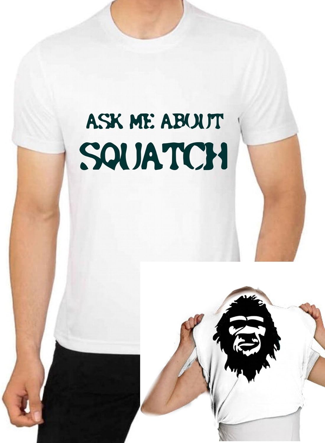 Amazon.com: Ask Me About Squatch Believe T Shirt Big Foot Face Flipup ...