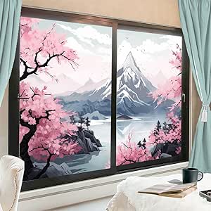 Amazon.com: SOPIYRIO Japanese Cherry Blossoms Window Film Privacy ...