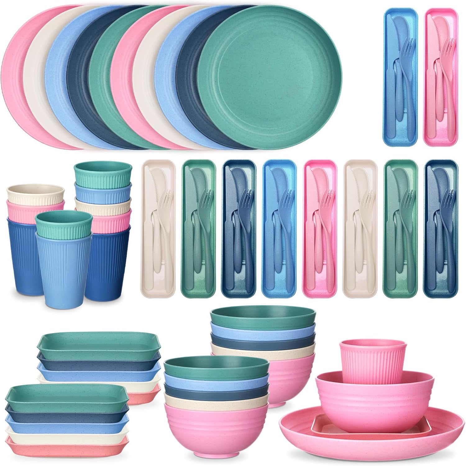 Amazon.com: 80 Pieces Wheat Straw Dinnerware Set Unbreakable Plastic ...