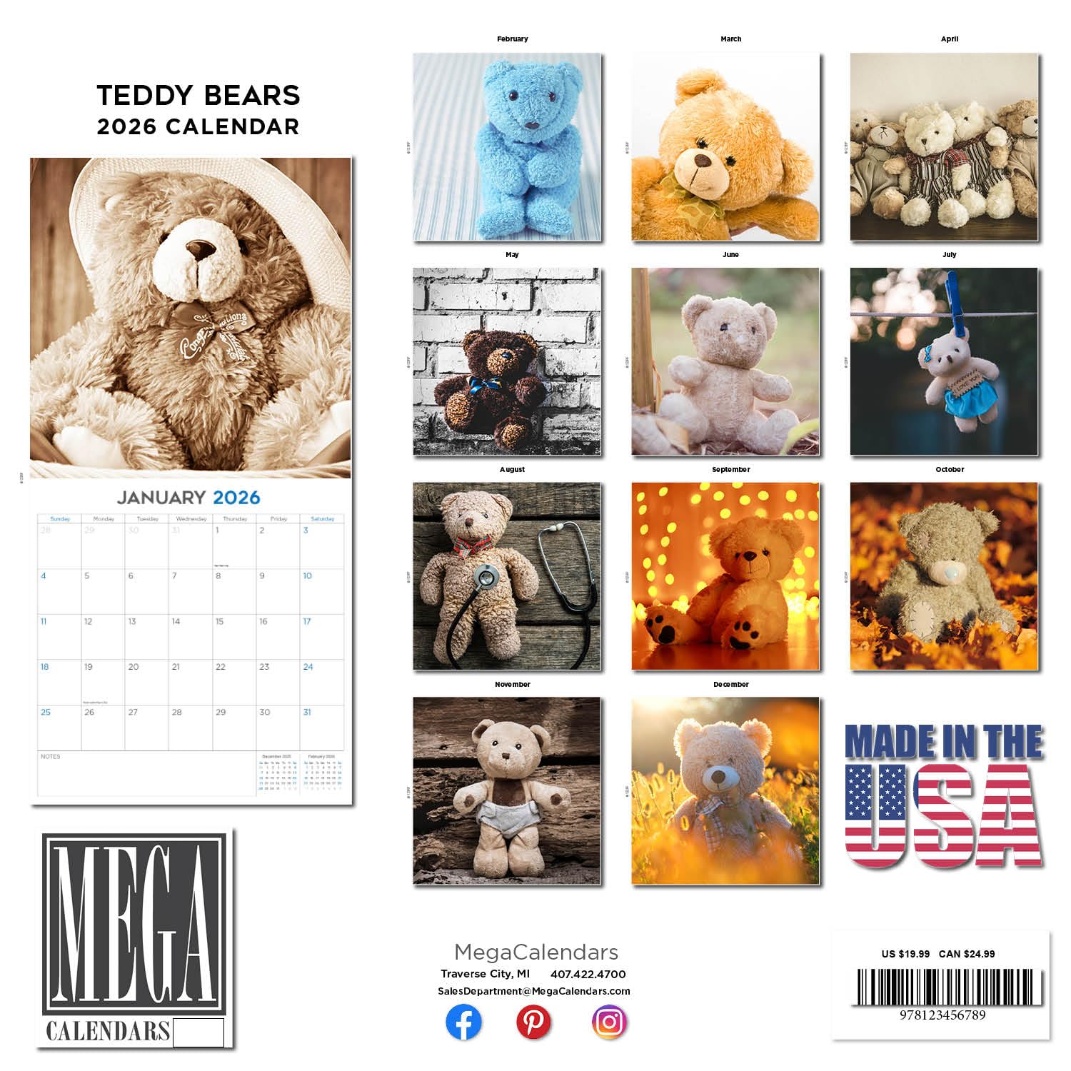 Snapklik.com : 2026 Teddy Bears Calendar - Hobby Wall Calendar - 12 X ...