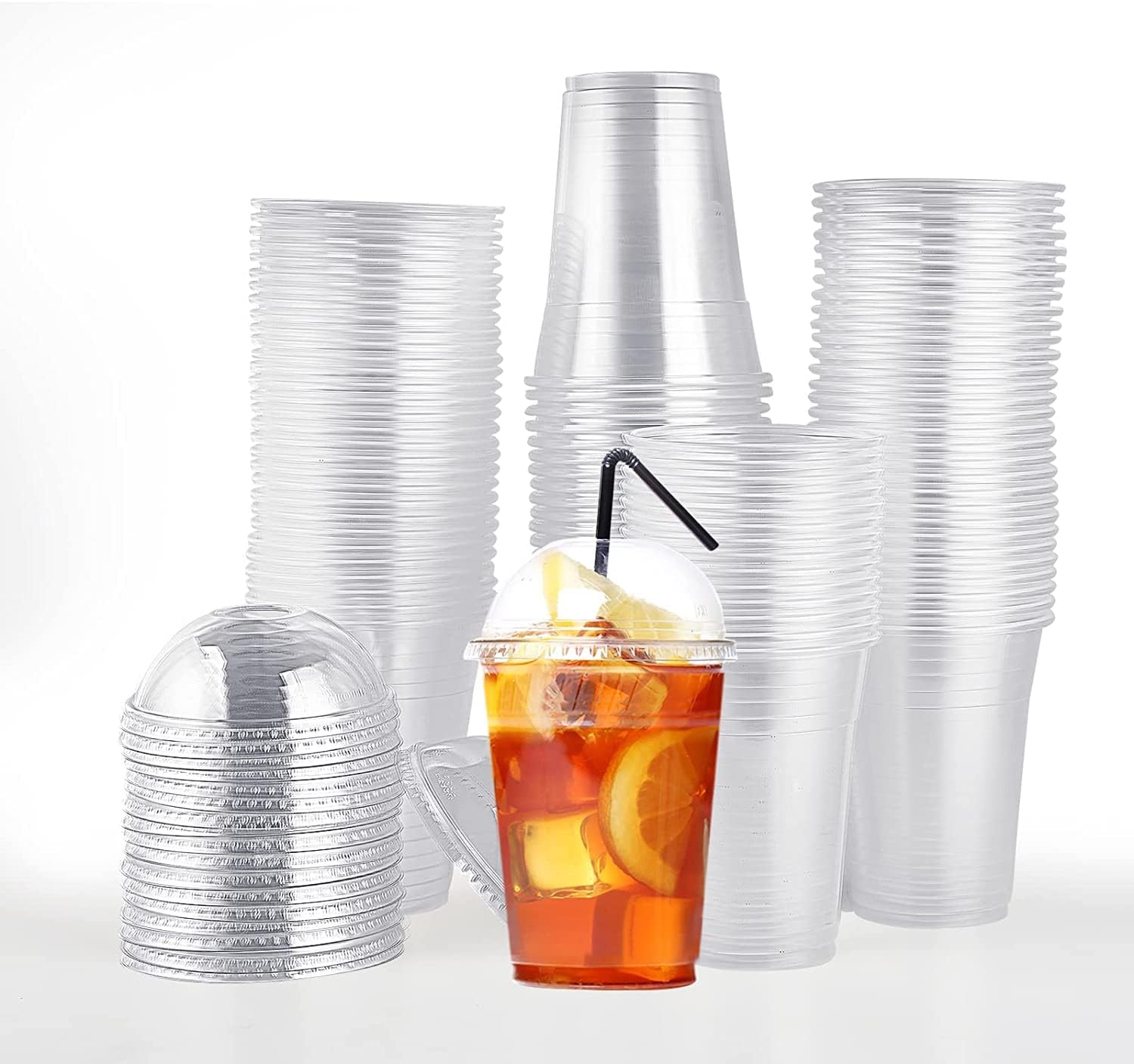 50 x 12oz Reusable Clear Plastic Smoothie Cups with Dome Lids and ...