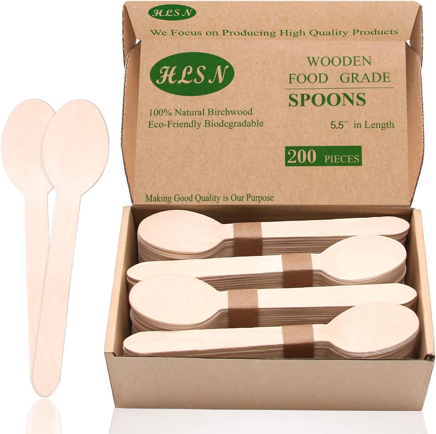 Amazon.com: HLSN Disposable Wooden Spoons, 200 Pack 5.3'' Wooden ...