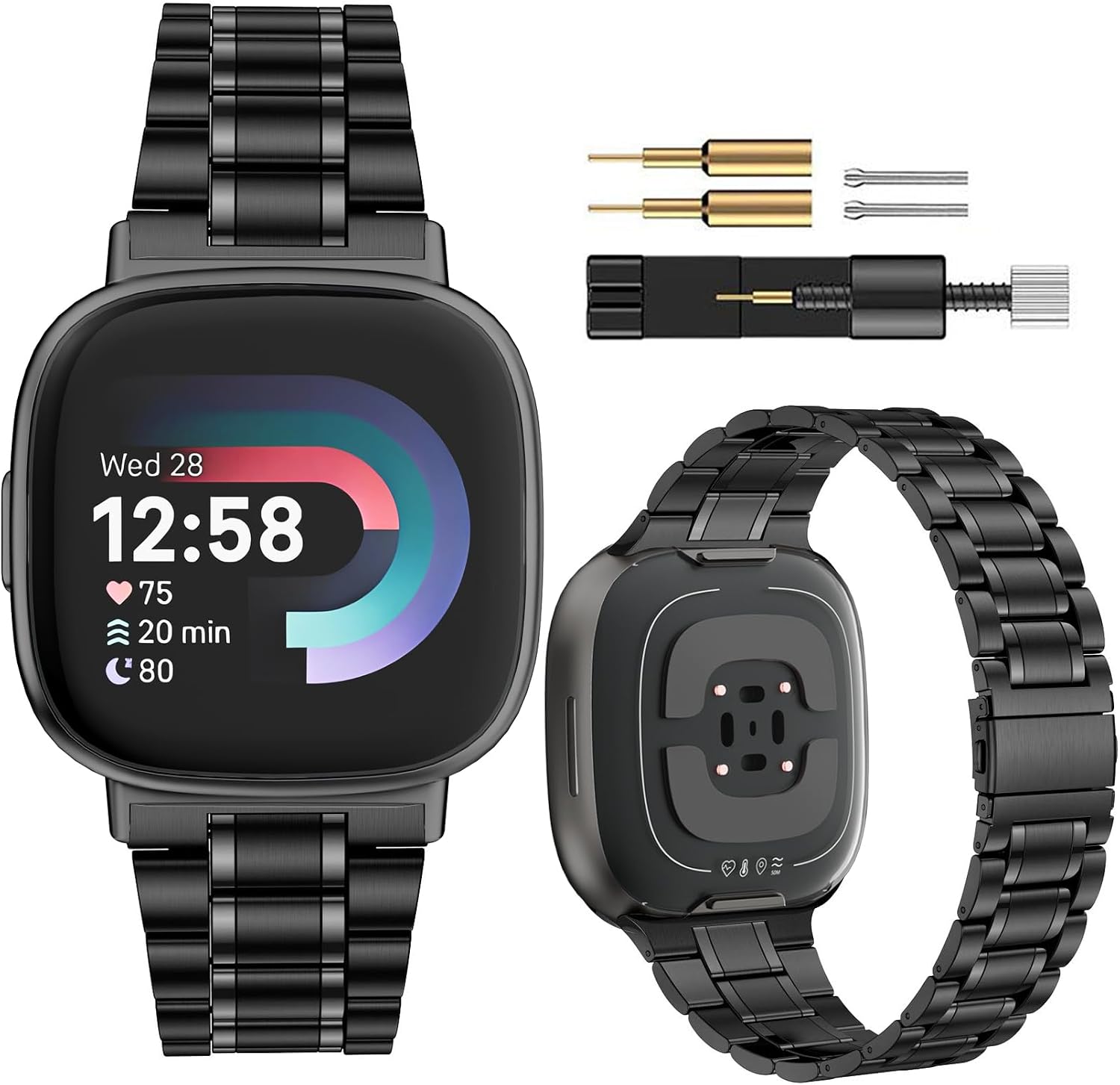 Amazon.com: Solid Stainless Steel Band Compatible with Fitbit Versa 4 ...